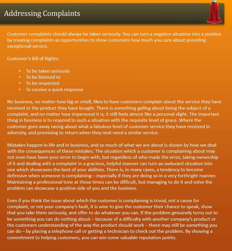 Addressing Complaints - FreshSkills