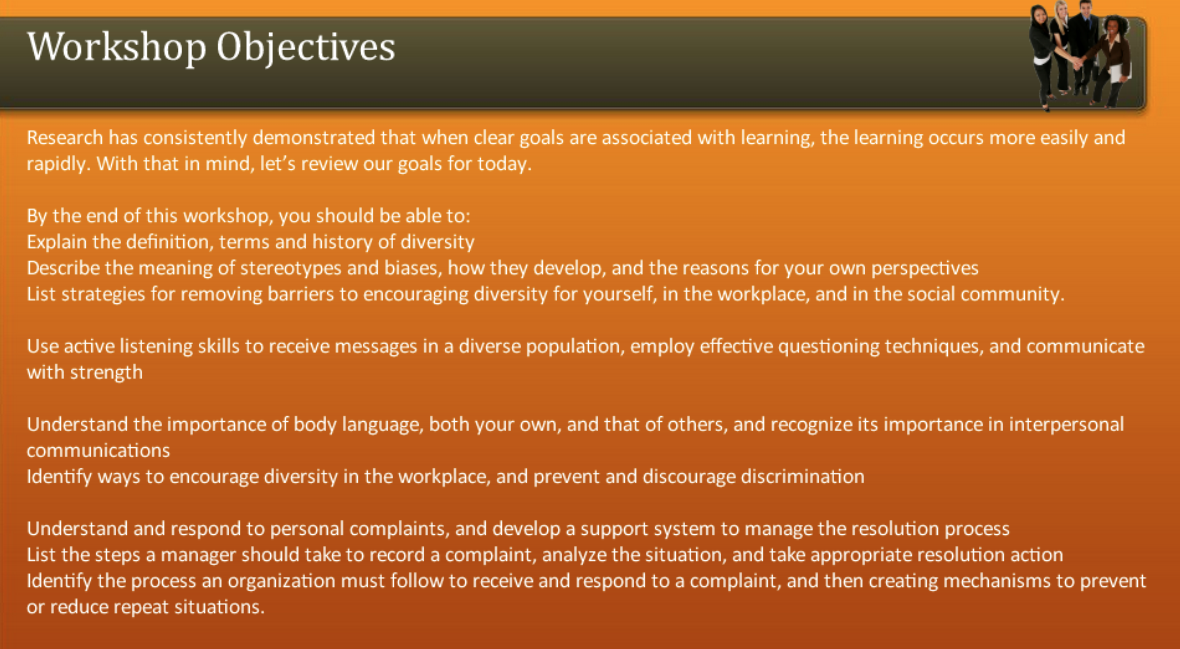 Workshop Objectives Workplace Diversity - FreshSkills